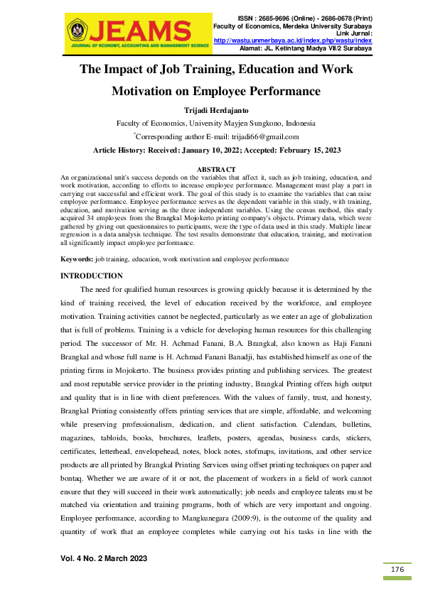 (PDF) The Impact of Job Training, Education and Work Motivation on ...
