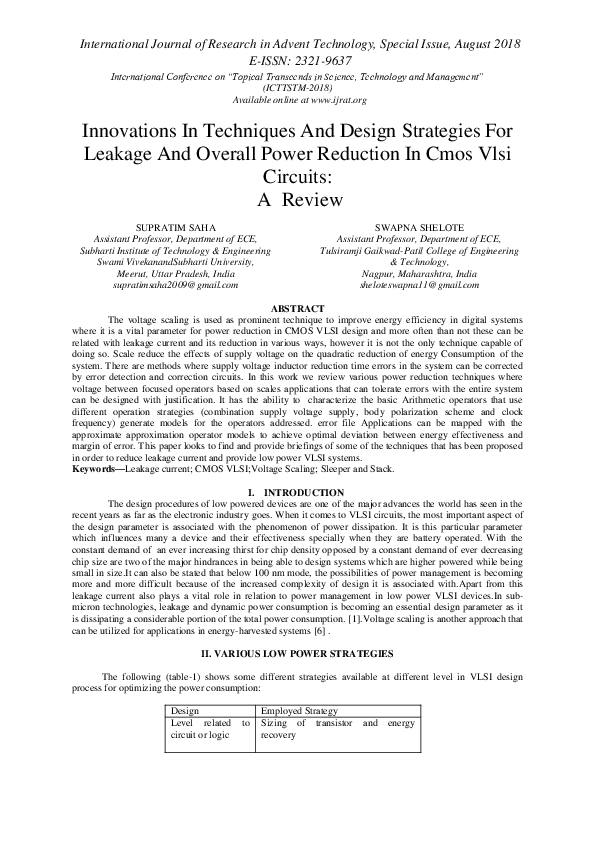 Pdf Innovations In Techniques And Design Strategies For Leakage And