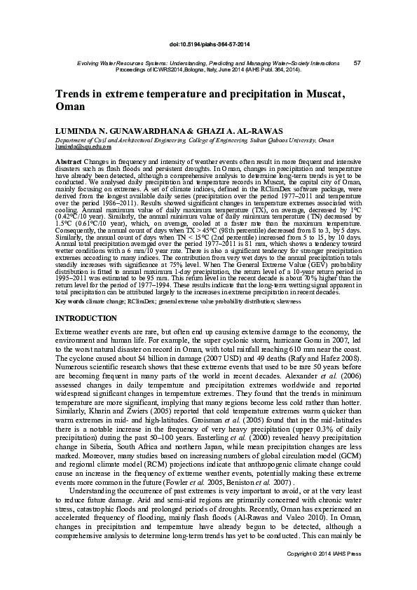(PDF) Trends in extreme temperature and precipitation in Muscat, Oman
