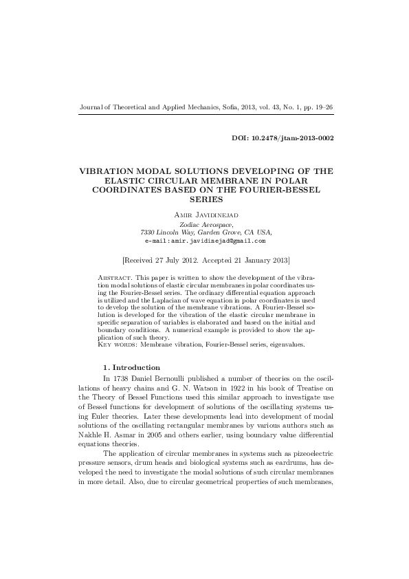 (PDF) Vibration Modal Solutions Developing of the Elastic Circular ...