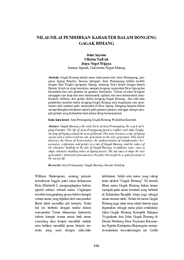 (PDF) Nilai-Nilai Pendidikan Karakter Dalam Dongeng Gagak Rimang