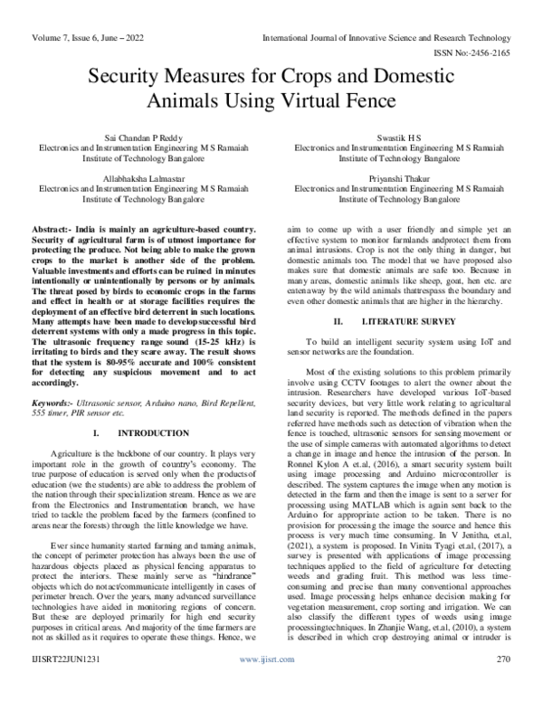 (PDF) Security Measures for Crops and Domestic Animals Using Virtual Fence