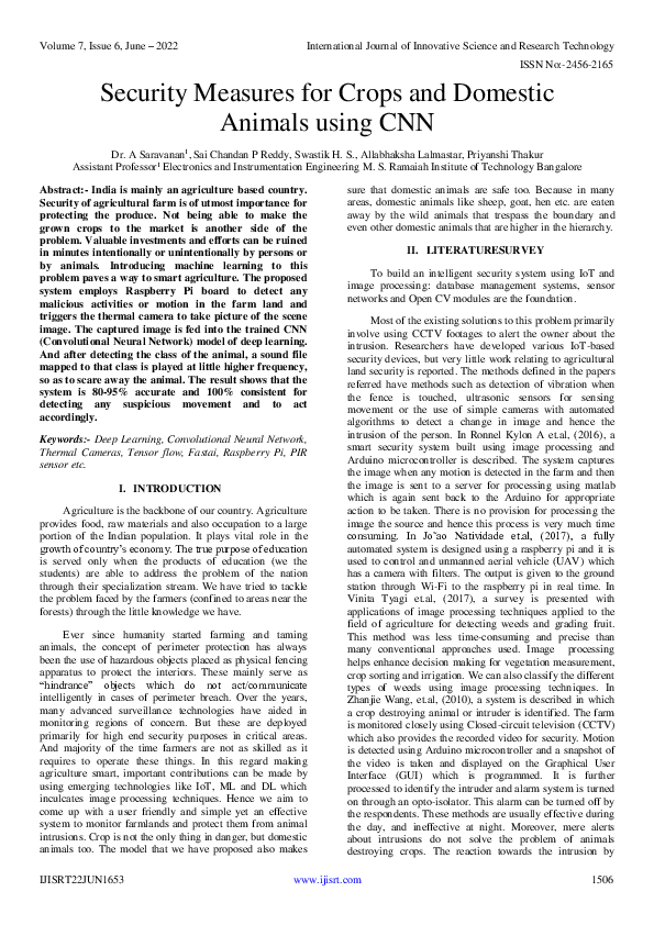 (PDF) Security Measures for Crops and Domestic Animals using CNN