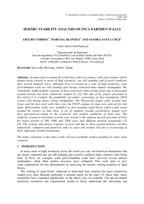 (PDF) Seismic Stability Analysis of Inca Earthen Walls