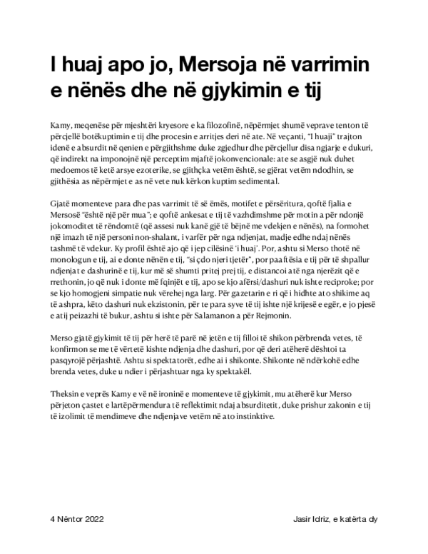 (PDF) ESE - I huaj apo jo Mersoja në varrimin e nënës dhe në gjykimin e ...