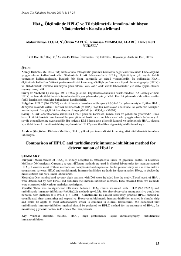 (PDF) Comparison of HPLC and turbidimetric immuno-inhibition method for determination of HbA 1 c ...