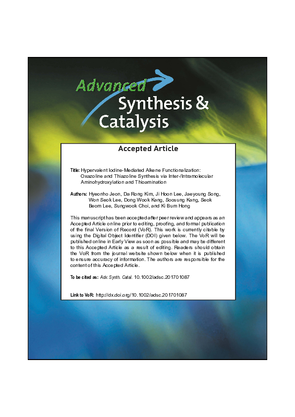 (PDF) Hypervalent Iodine-Mediated Alkene Functionalization: Oxazoline ...
