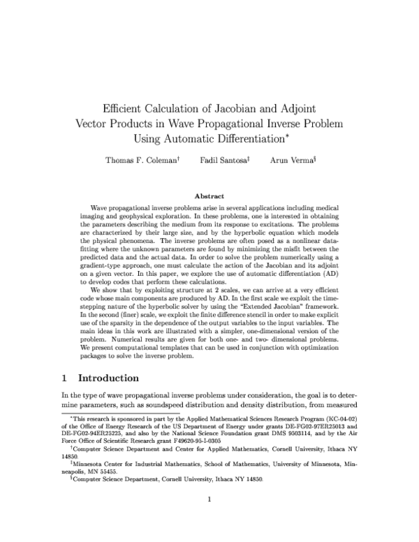 (PDF) Efficient Calculation of Jacobian and Adjoint Vector Products in the Wave Propagational ...