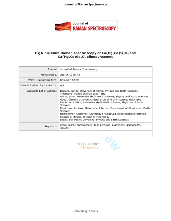 (PDF) High-pressure Raman spectroscopy of Ca(Mg,Co)Si2O6and Ca(Mg,Co ...