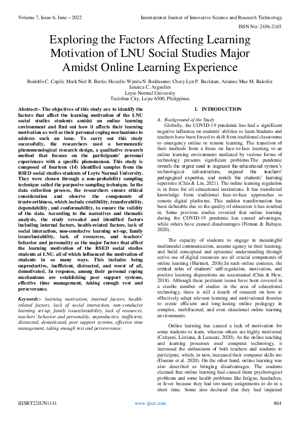 (PDF) Exploring the Factors Affecting Learning Motivation of LNU Social Studies Major Amidst ...