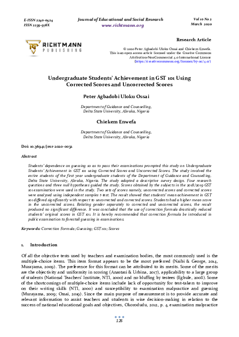 (PDF) Undergraduate Students’ Achievement in GST 101 Using Corrected ...