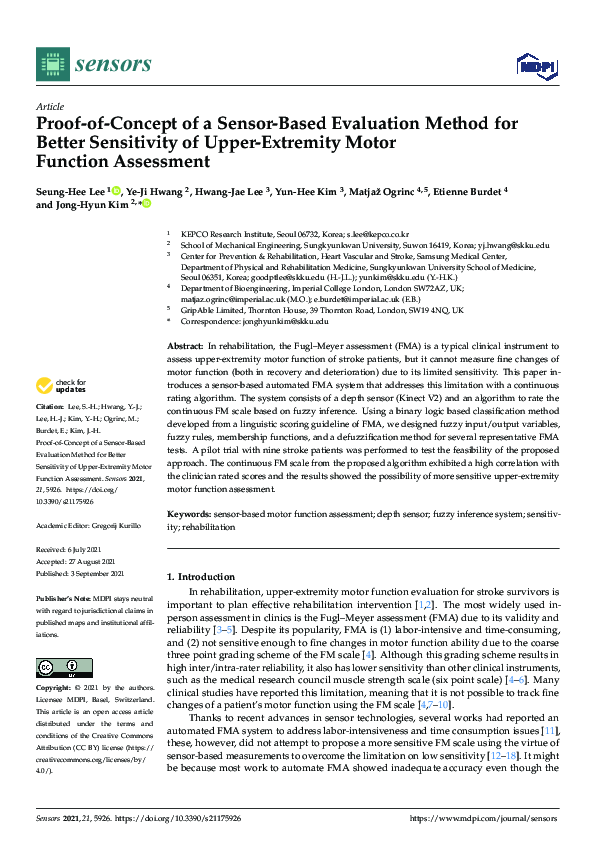 (PDF) Proof-of-Concept of a Sensor-Based Evaluation Method for Better Sensitivity of Upper ...