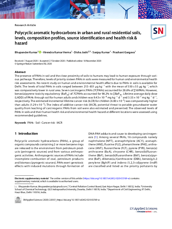 (PDF) Polycyclic aromatic hydrocarbons in urban and rural residential soils, levels, composition ...