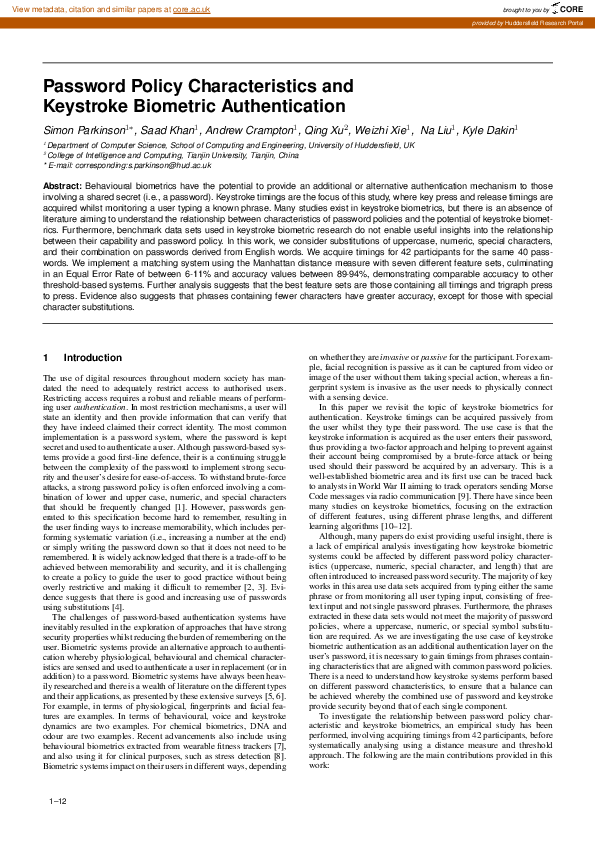 (PDF) Password policy characteristics and keystroke biometric authentication