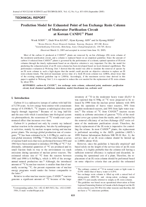 (PDF) Prediction Model for Exhausted Point of Ion Exchange Resin Column ...