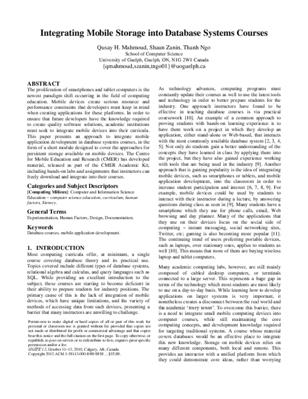 (PDF) Integrating mobile storage into database systems courses