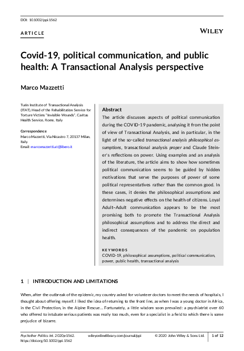 (PDF) COVID‐19, political communication, and public health: A ...