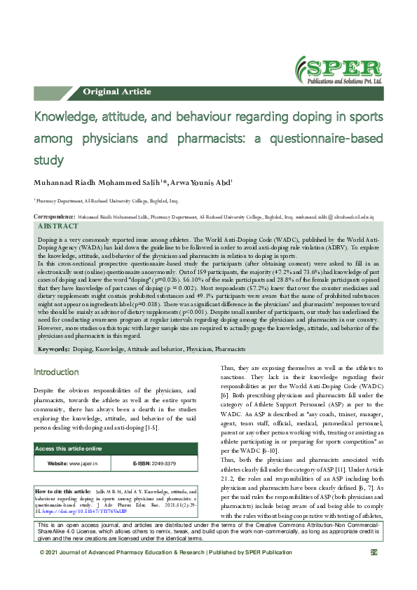 (PDF) Knowledge, attitude, and behaviour regarding doping in sports ...