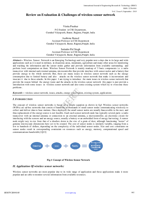 (PDF) Review on Evaluation & Challenges of Wireless Sensor Network