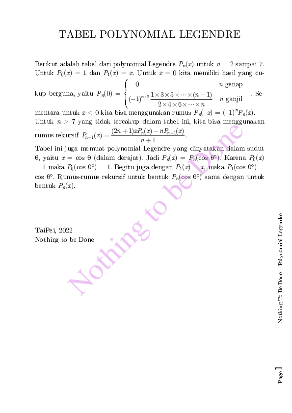 (PDF) Tabel Polinom Legendre