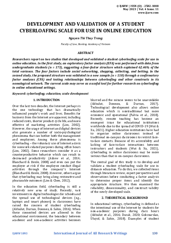 (PDF) DEVELOPMENT AND VALIDATION OF A STUDENT CYBERLOAFING SCALE FOR USE IN ONLINE EDUCATION