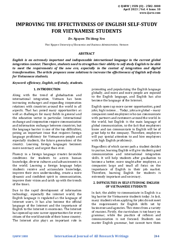 (PDF) IMPROVING THE EFFECTIVENESS OF ENGLISH SELF-STUDY FOR VIETNAMESE ...