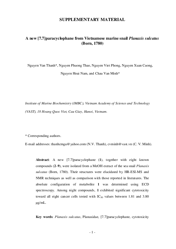 (PDF) A new [7.7]paracyclophane from Vietnamese marine snail Planaxis ...