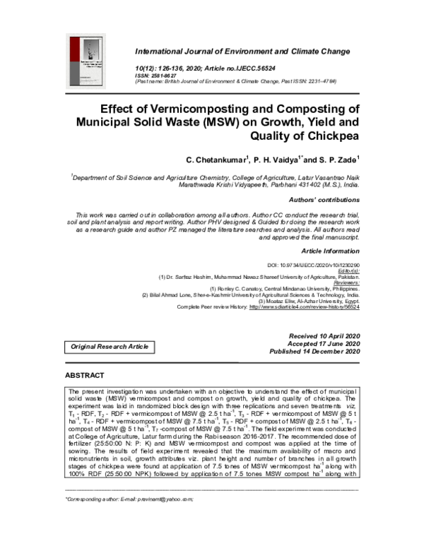 (PDF) Effect of Vermicomposting and Composting of Municipal Solid Waste ...