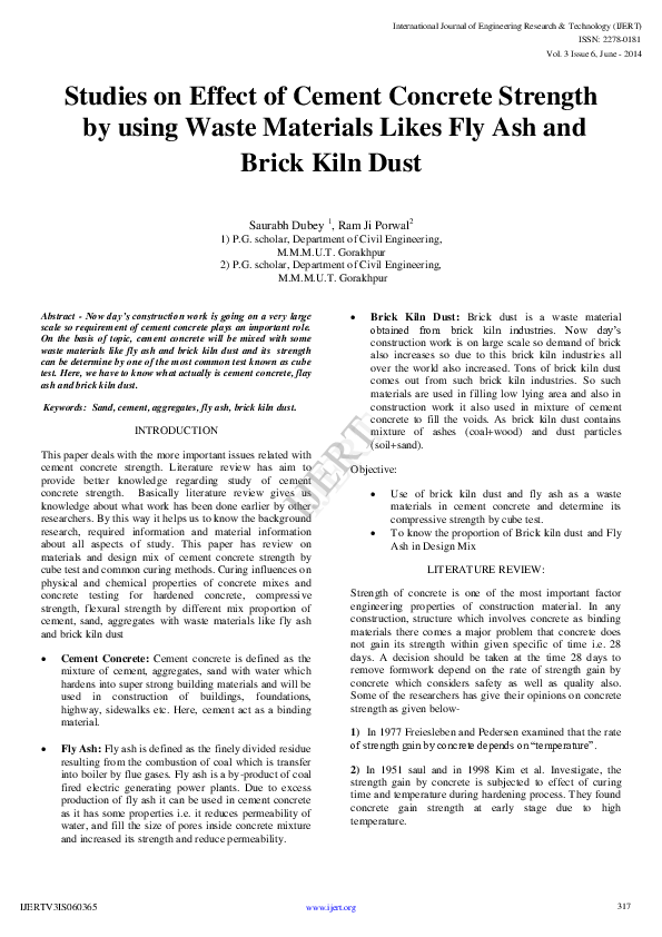 (PDF) Studies on Effect of Cement Concrete Strength by using Waste Materials Likes Fly Ash and ...