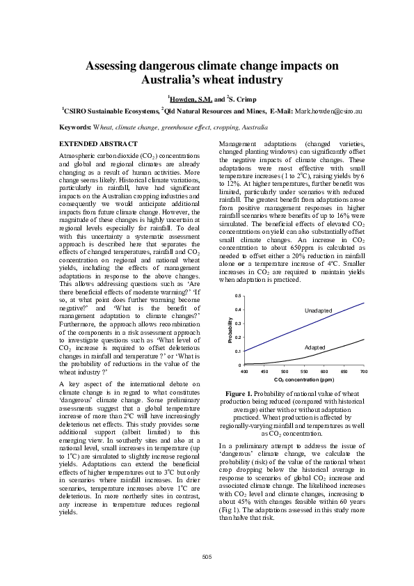 (PDF) Assessing dangerous climate change impacts on Australia’s wheat ...