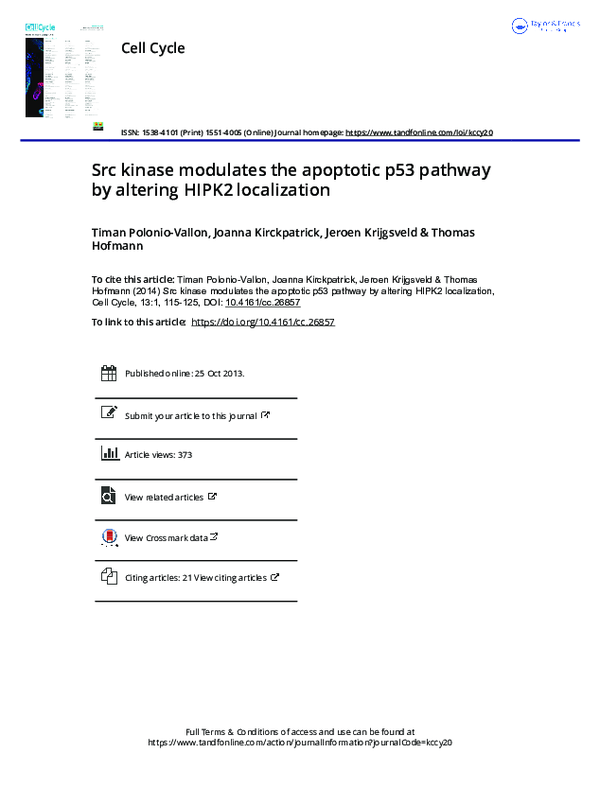 (PDF) Src kinase modulates the apoptotic p53 pathway by altering HIPK2 ...
