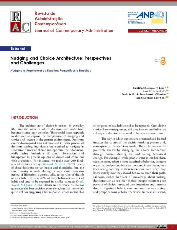 (PDF) Nudging and Choice Architecture: Perspectives and Challenges