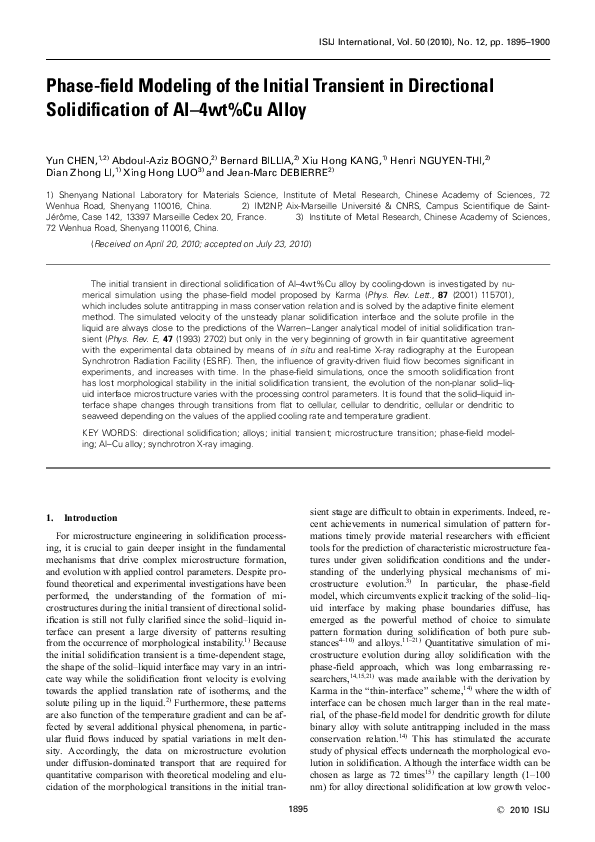 Pdf Phase Field Modeling Of The Initial Transient In Directional