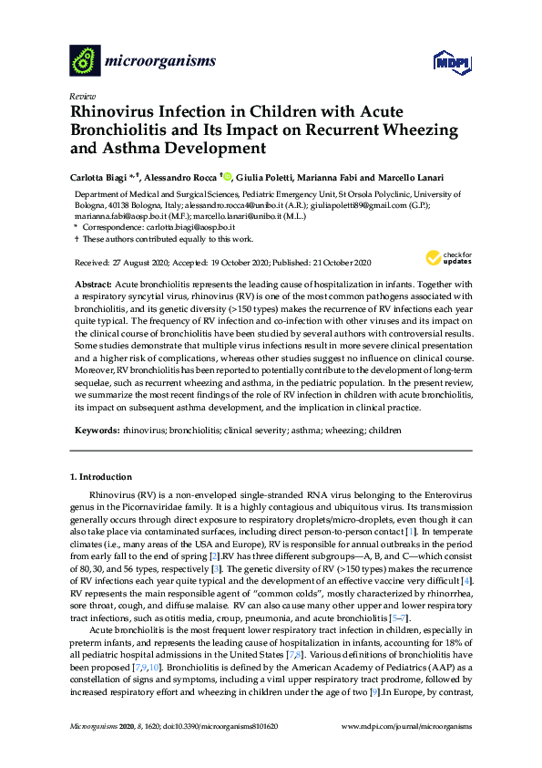 (PDF) Rhinovirus Infection in Children with Acute Bronchiolitis and Its ...
