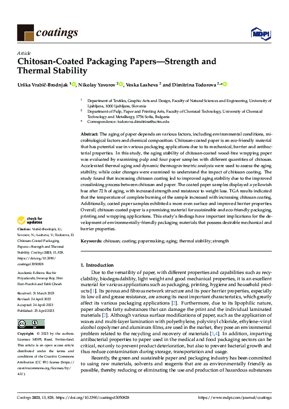 (PDF) Chitosan-Coated Packaging Papers—Strength and Thermal Stability