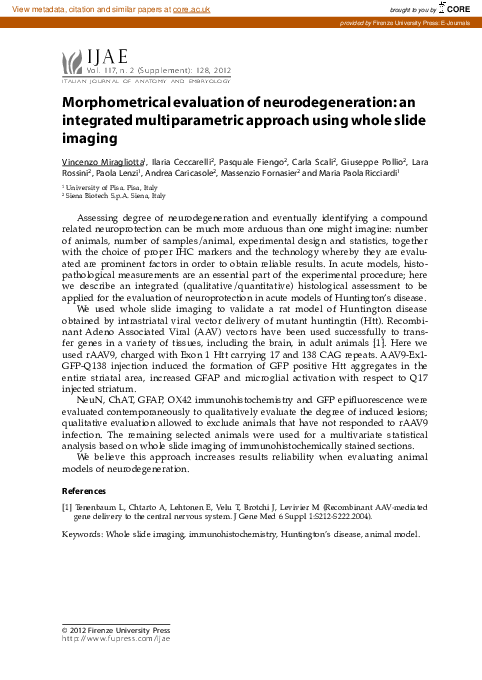 (PDF) Morphometrical evaluation of neurodegeneration: an integrated multiparametric approach ...