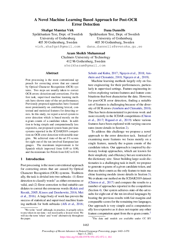 (PDF) A Novel Machine Learning Based Approach for Post-OCR Error Detection