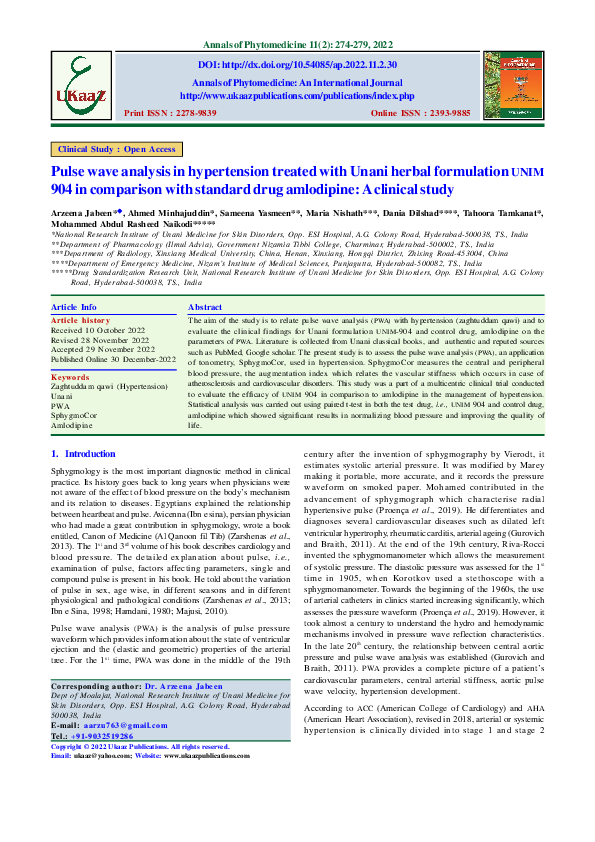 (PDF) Pulse wave analysis in hypertension treated with Unani herbal ...
