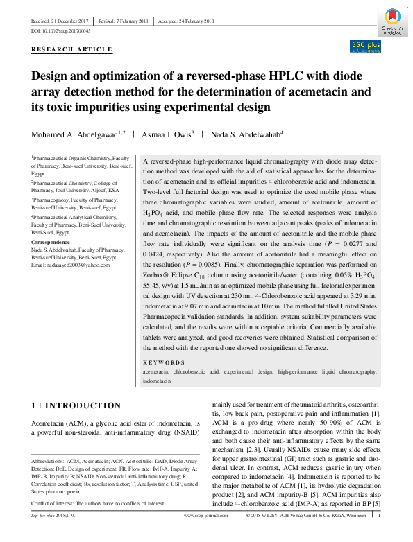 (PDF) Design and optimization of a reversed-phase HPLC with diode array detection method for the ...
