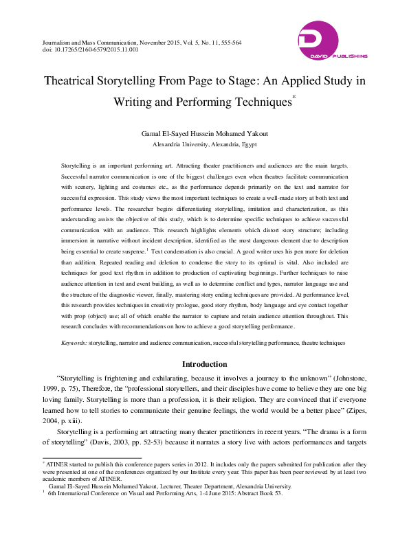 (PDF) Theatrical Storytelling From Page to Stage: An Applied Study in ...