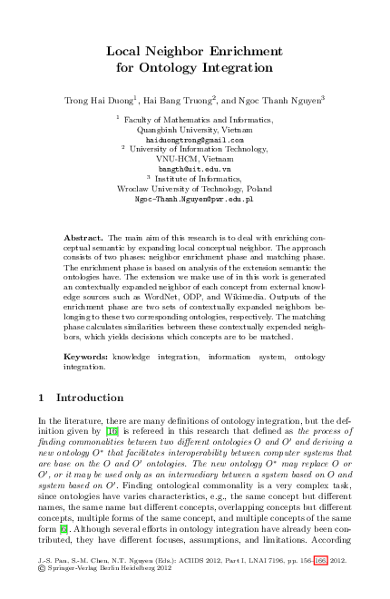 (PDF) Local Neighbor Enrichment for Ontology Integration