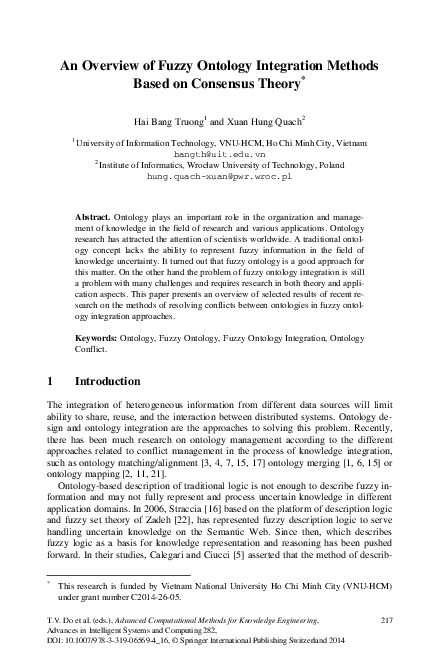 (PDF) An Overview of Fuzzy Ontology Integration Methods Based on Consensus Theory | Hai Bang ...