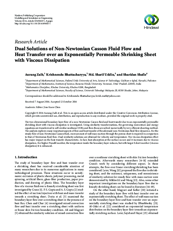 (PDF) Dual Solutions of Non-Newtonian Casson Fluid Flow and Heat Transfer over an Exponentially ...