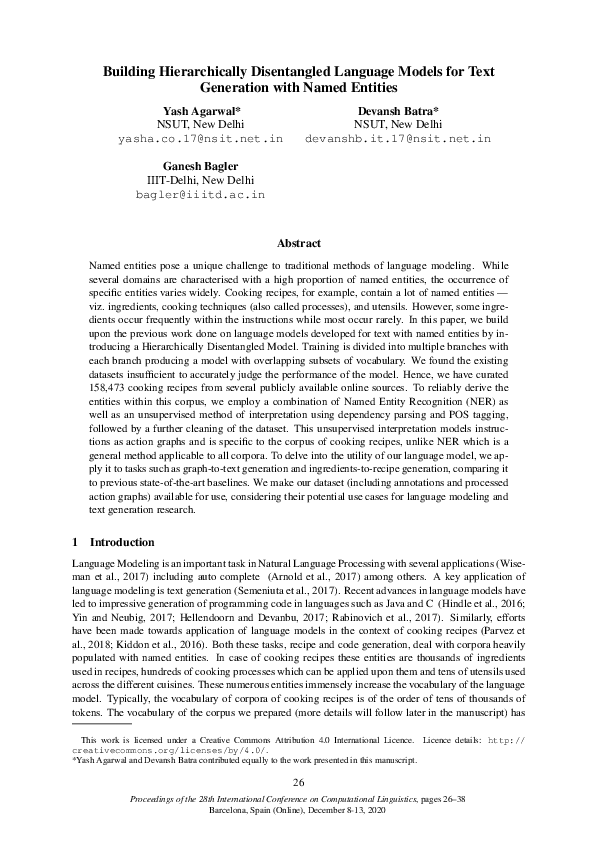 (PDF) Building Hierarchically Disentangled Language Models for Text Generation with Named Entities