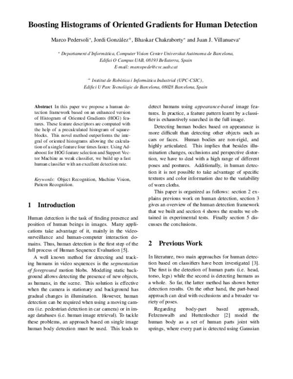 Pdf Boosting Histograms Of Oriented Gradients For Human Detection