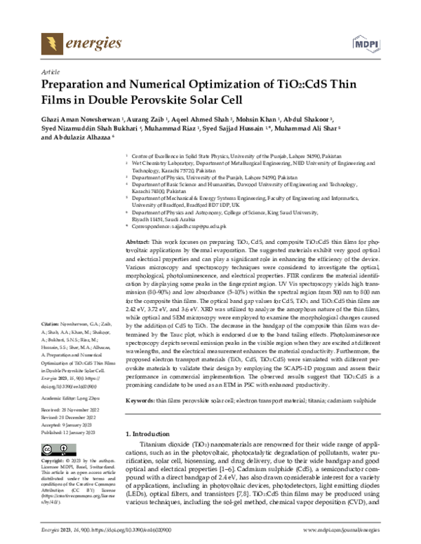 (PDF) Preparation and Numerical Optimization of TiO2:CdS Thin Films in ...