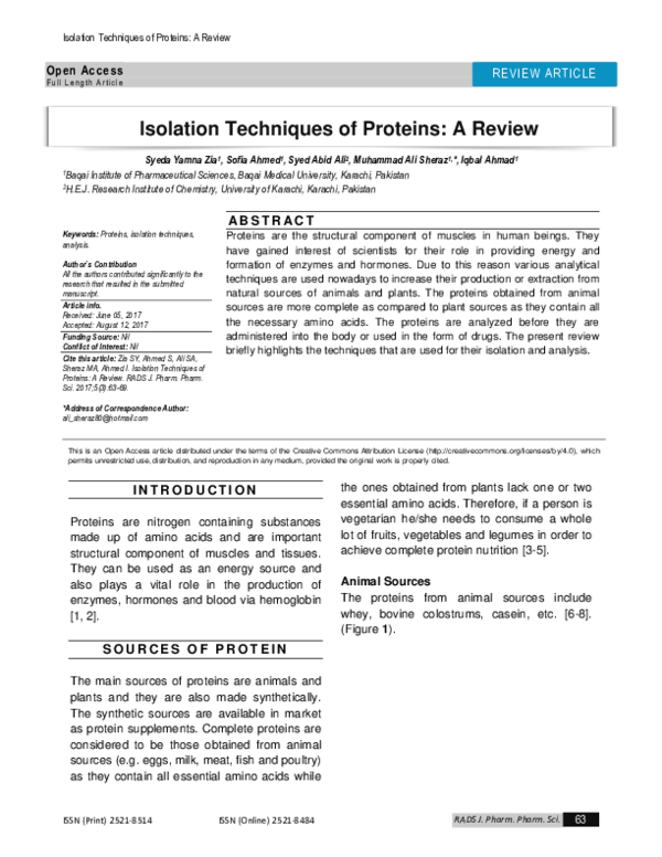 (PDF) Isolation techniques of proteins: A review
