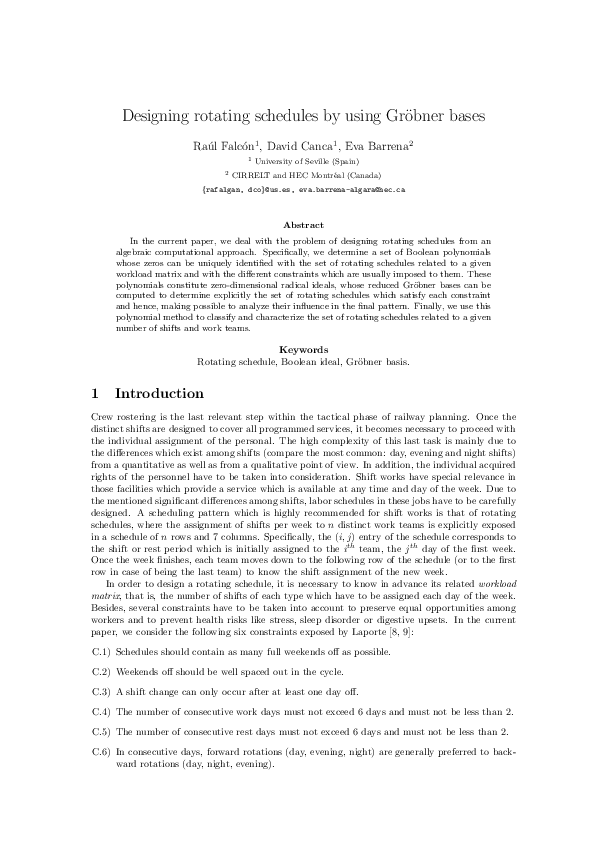 (PDF) Designing rotating schedules by using Gröbner bases