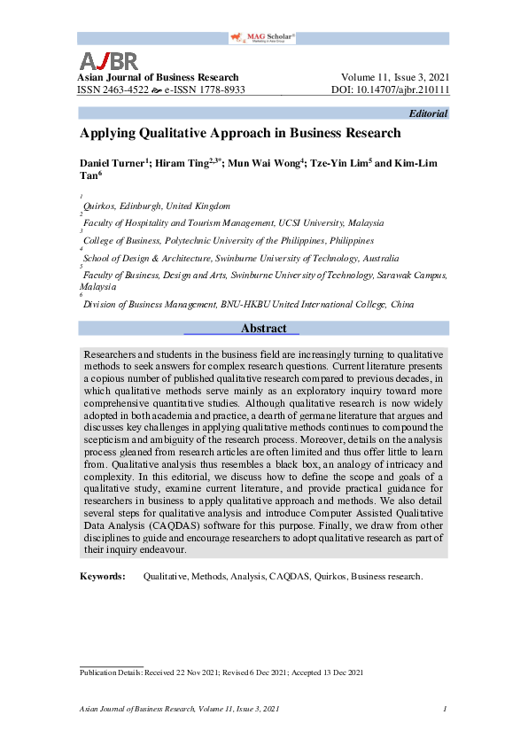 (PDF) Applying Qualitative Approach in Business Research