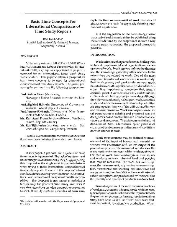 (PDF) Basic Time Concepts for International Comparisons of Time Study Reports